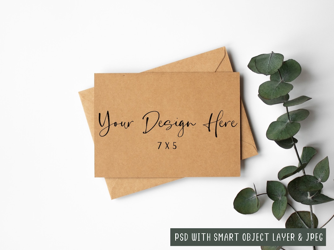 7x5 Kraft Greeting Card Mockup With Kraft Envelope, Birthday Invitation ...