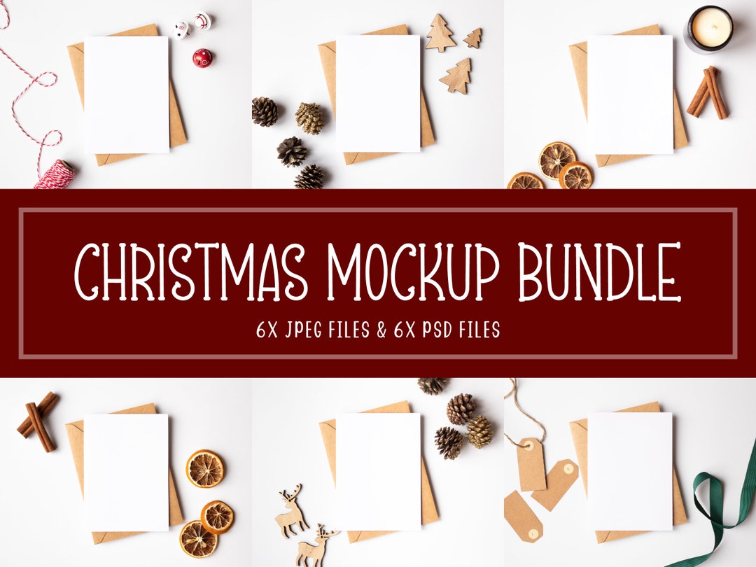 6no. Christmas Greeting Card Mockups, Holiday Festive Card Mock-up ...