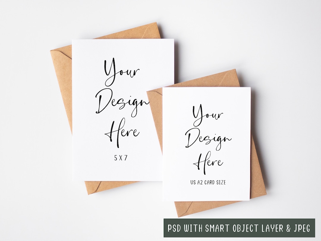 Multiple Greeting Card Mockup Portrait, 5x7 & US A2 Sized Overlain Card ...