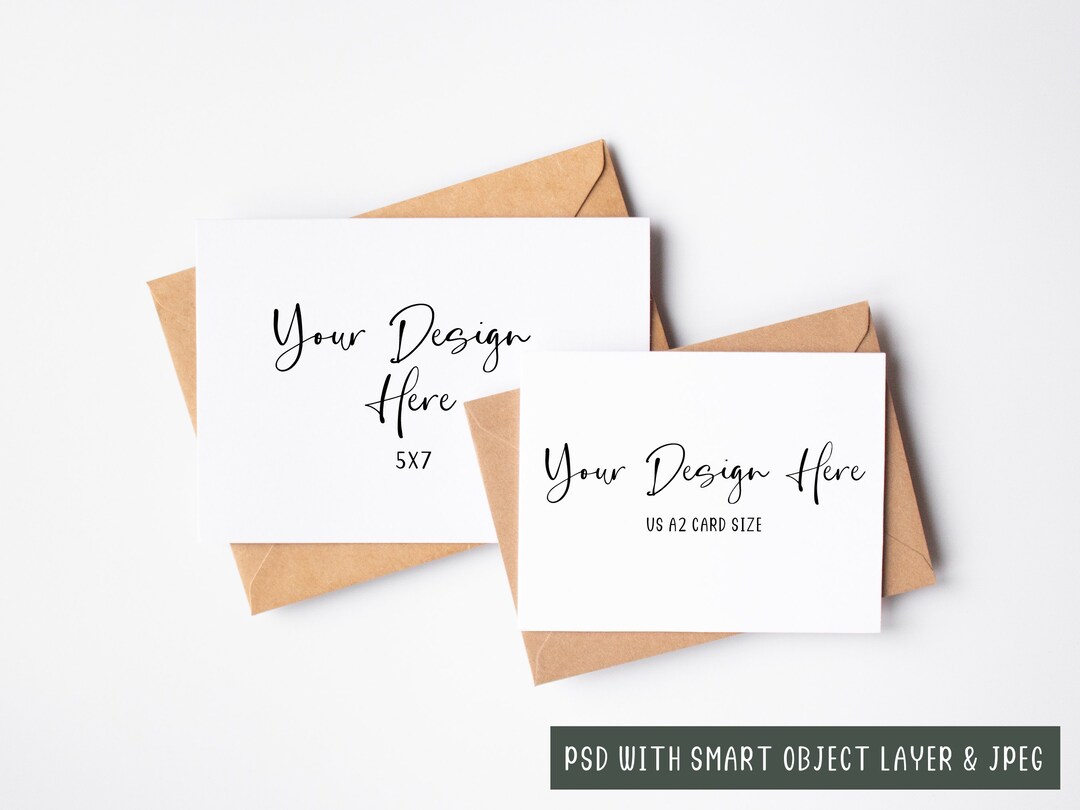 Multiple Greeting Card Mockup Landscape, 7x5 & US A2 Sized Overlain ...