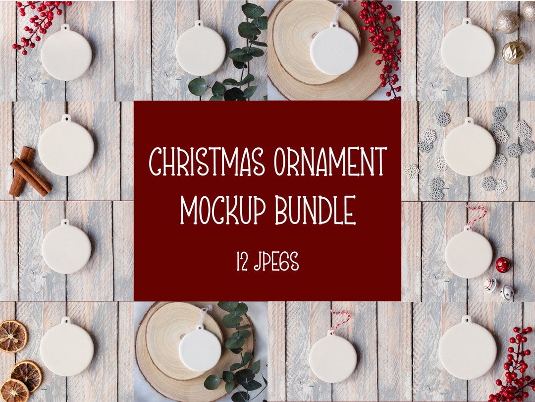 12no. Christmas Ornament Mockups, Holiday White Ceramic Round Bauble ...