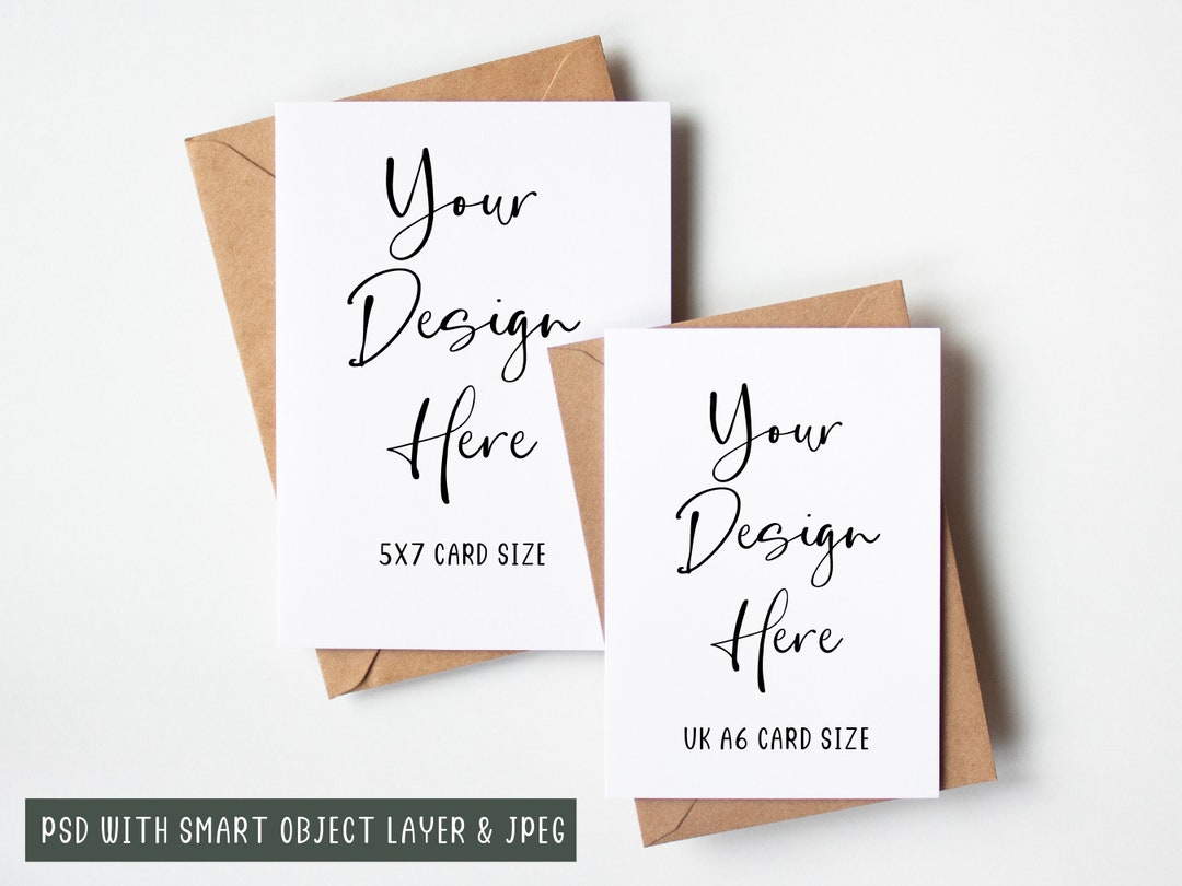 Multiple Greeting Card Mockup Portrait, 5x7 & A6 Sized Overlain Card ...