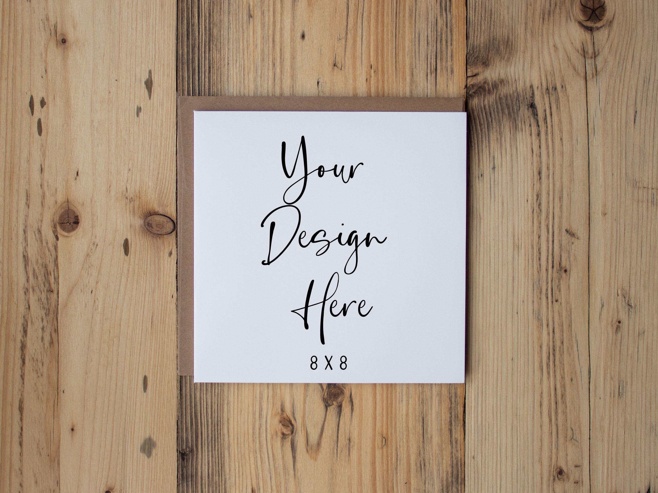 8x8 Square White Greeting Card Kraft Envelope Mockup Digital Mock-up ...