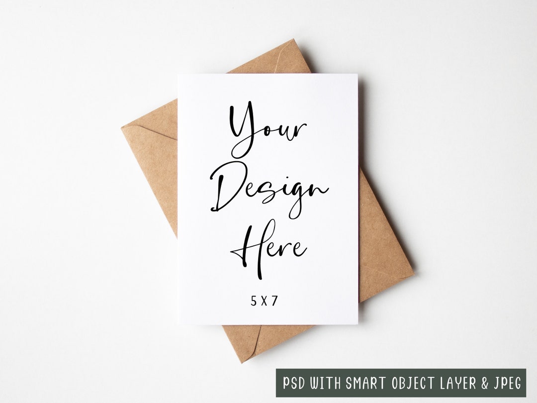 Minimal 5x7 Portrait Greeting Card Mockup With Diagonal Kraft Envelope ...