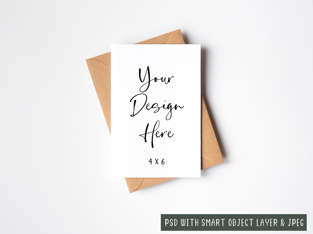 Minimal 4x6 Greeting Card Mockup With Diagonal Kraft Envelope, PSD ...