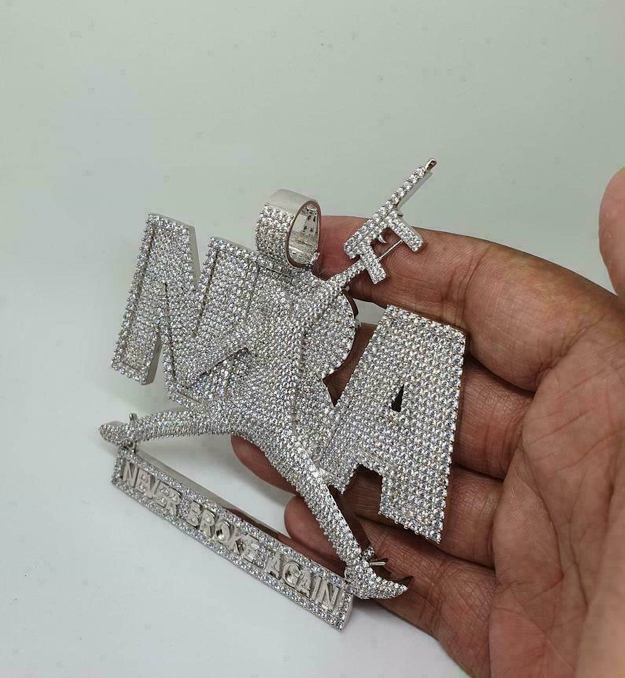 Never Broke Again NBA Pendant, Pave Set Round Diamond Pendant, Hip Hop ...