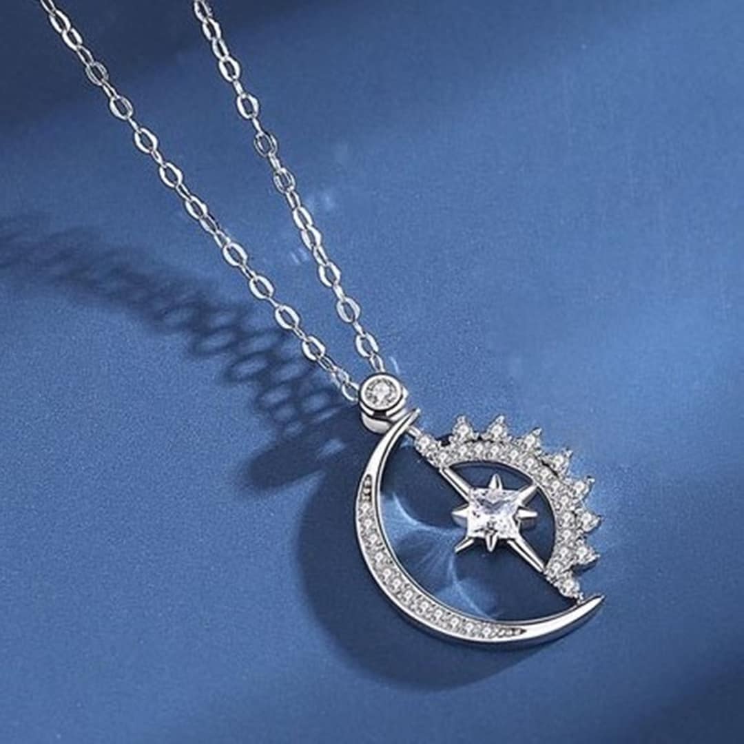 Half Moon and Half Sun Necklace Bezel-prong Set Round & - Etsy