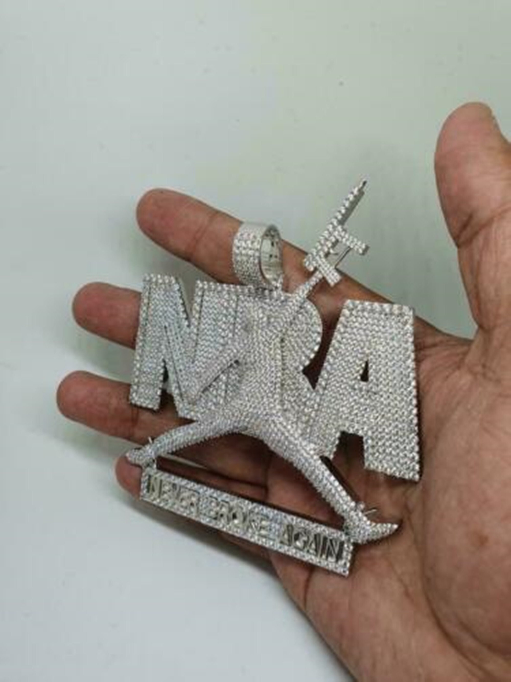 Never Broke Again NBA Pendant, Pave Set Round Diamond Pendant, Hip Hop ...