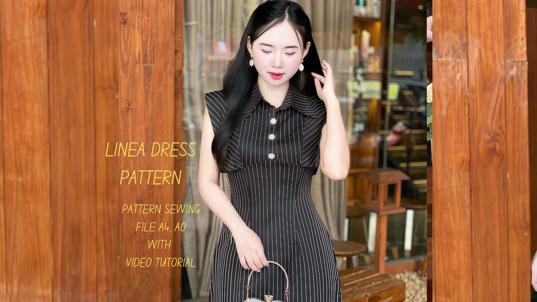 Linea Dress PDF Sewing Pattern: Striped Linen Cotton Midi (instant ...