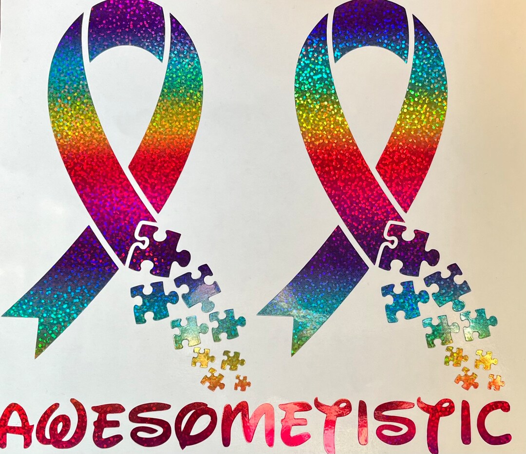 Rainbow Autistic Awareness Ribbon Decal, Autism Support Sticker, Window ...