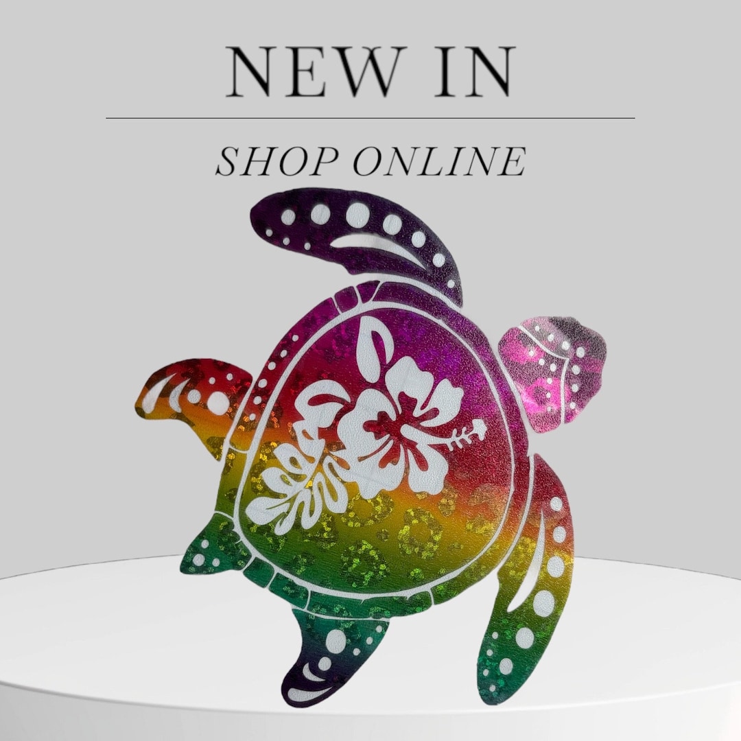 Rainbow Holographic Sea Turtle Decal, Hibiscus Flower Sticker, Vinyl ...