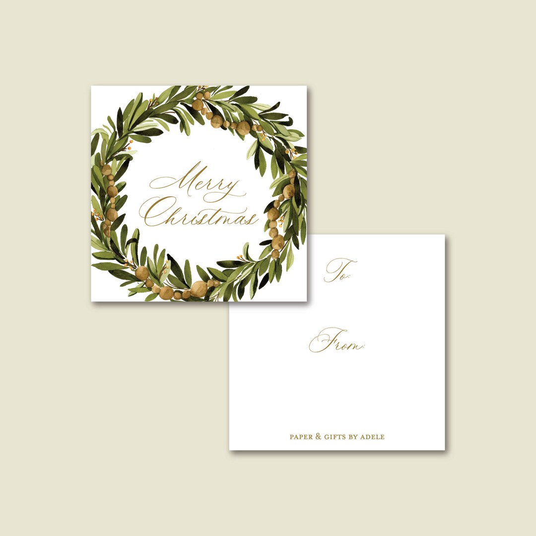 Gold Bead Wreath Gift Tag, Christmas Gift Wrap, Printed Gift Tag Set - Etsy