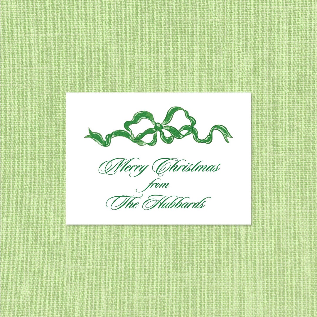 Printable Christmas Gift Tag, Green Bow Christmas Gift Tag, Holiday ...