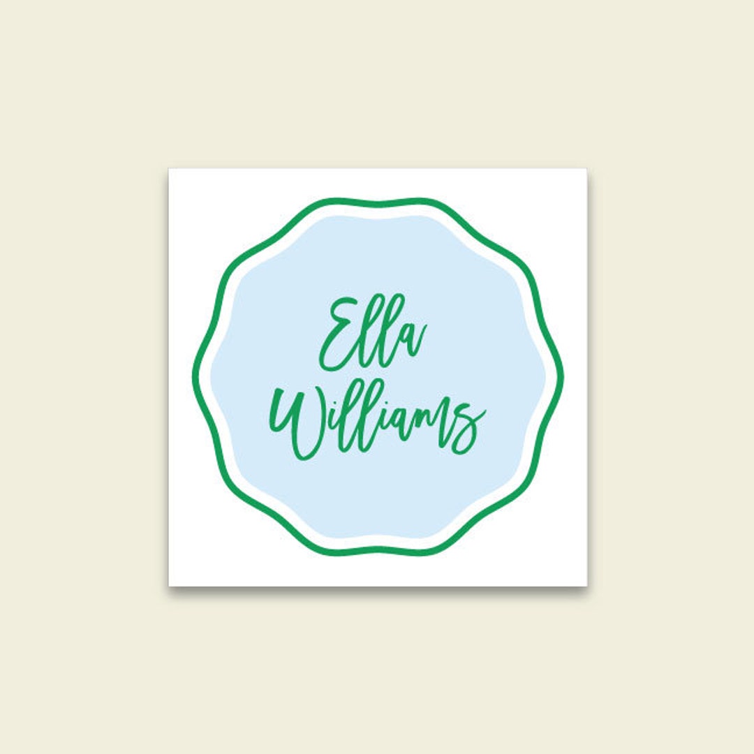 Wavy Lines II Personalized Gift Tag or Sticker, Squiggle Design, Family ...