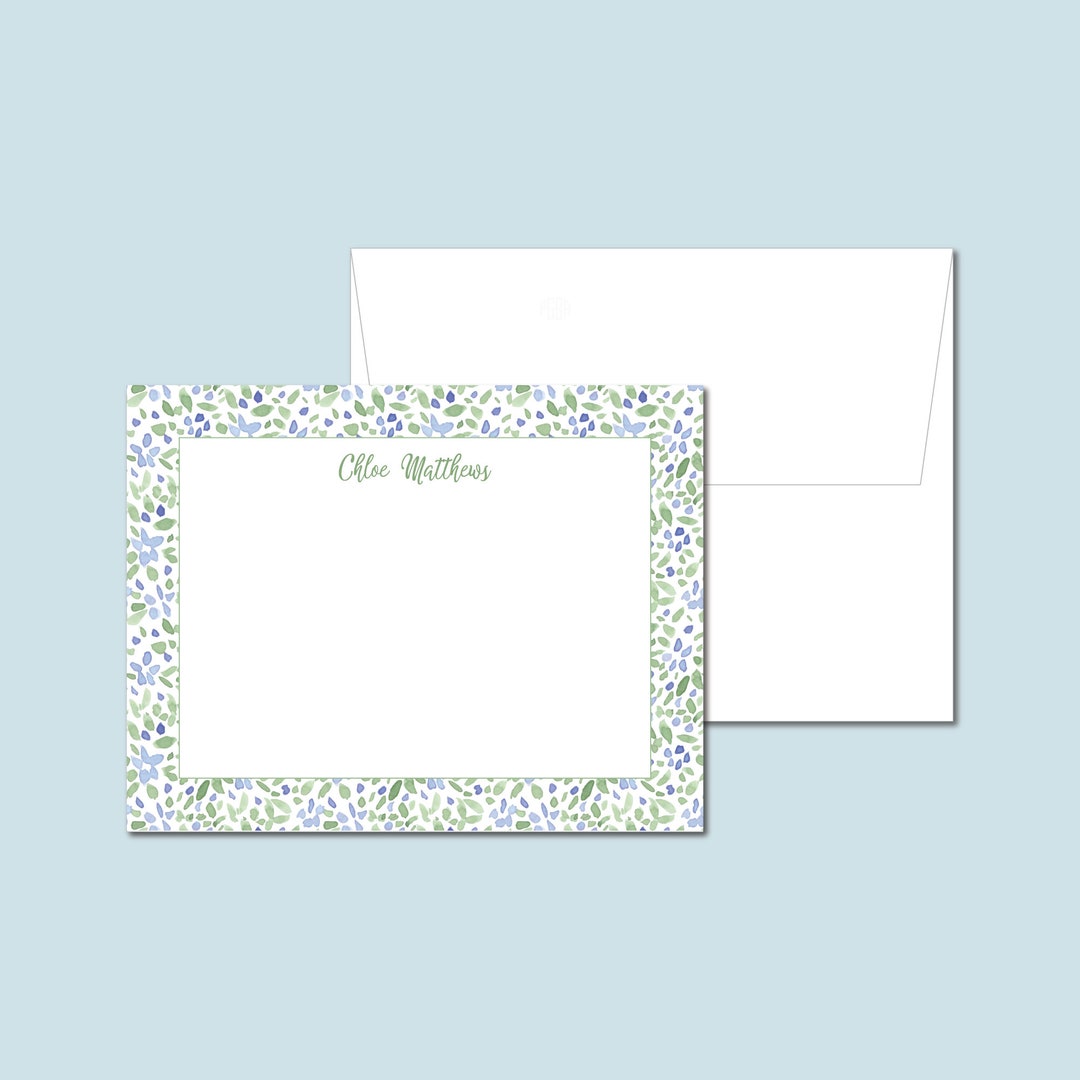 Personalized Blue & Green Notecards, Personalized Stationery ...