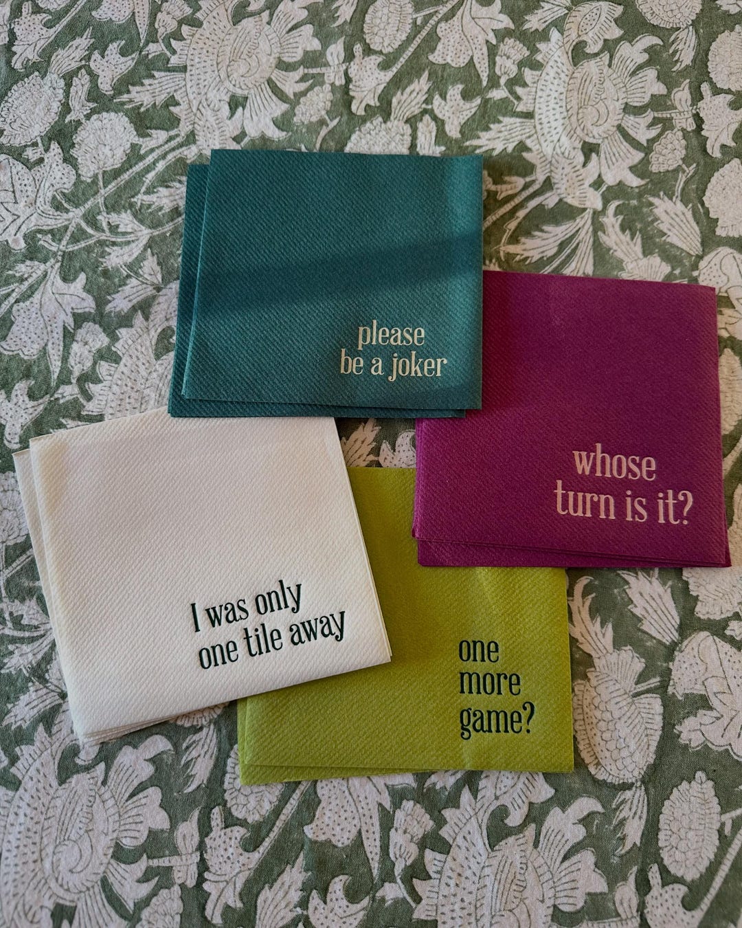 Mixed Set of Mahjong Napkins, Mah Jong Gift, Green/berry/ivory - Etsy