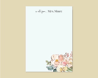 Blue Floral Notepad 5x7 Notepad Blue and White 50-100 Pages Customized ...