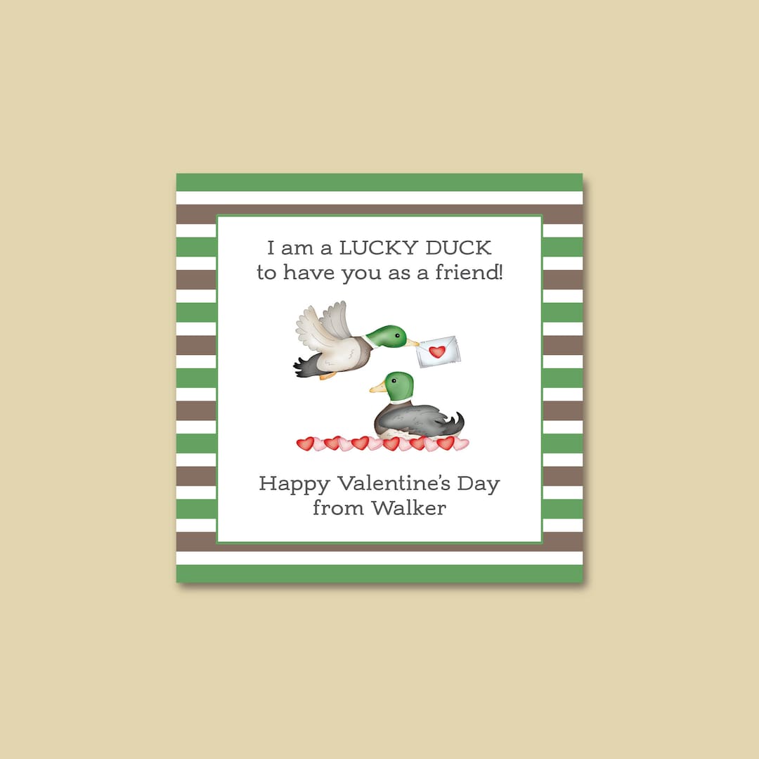 Personalized PRINTABLE Lucky Duck Valentine Gift Tag or Sticker, Happy ...