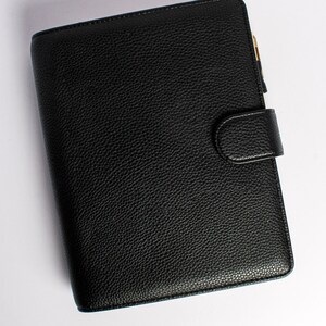 Black Leather A5 Planner Cover Refillable 6-ring A5 Binder PU Vegan ...