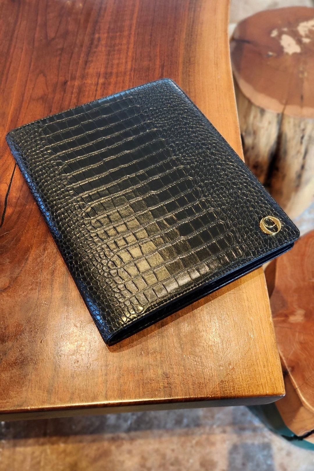 Black A4 Croc Leather Padfolio Cover | PU Vegan Leather Planner ...