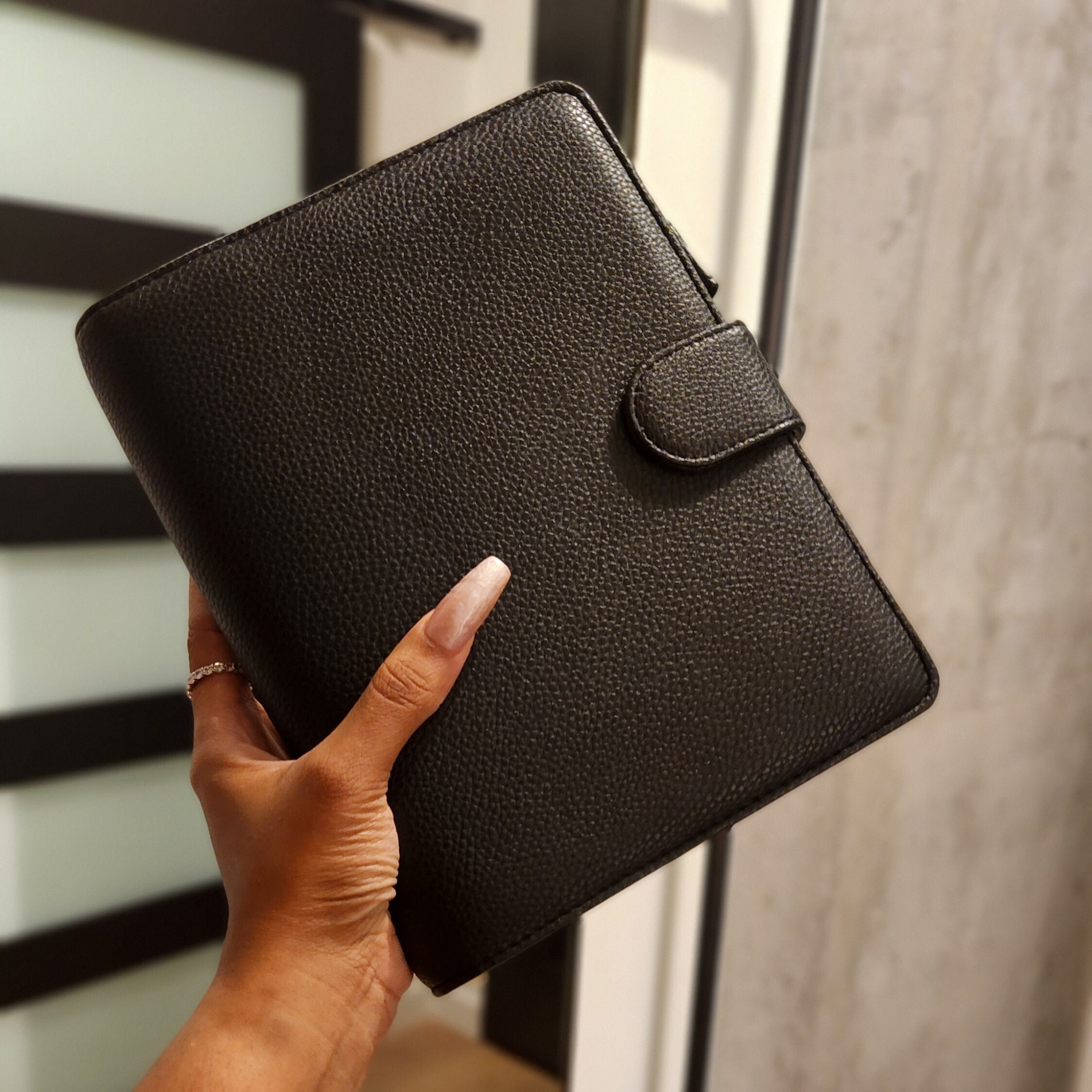 Black Leather A5 Planner Cover | Refillable 6-ring A5 Binder | Pebbled ...