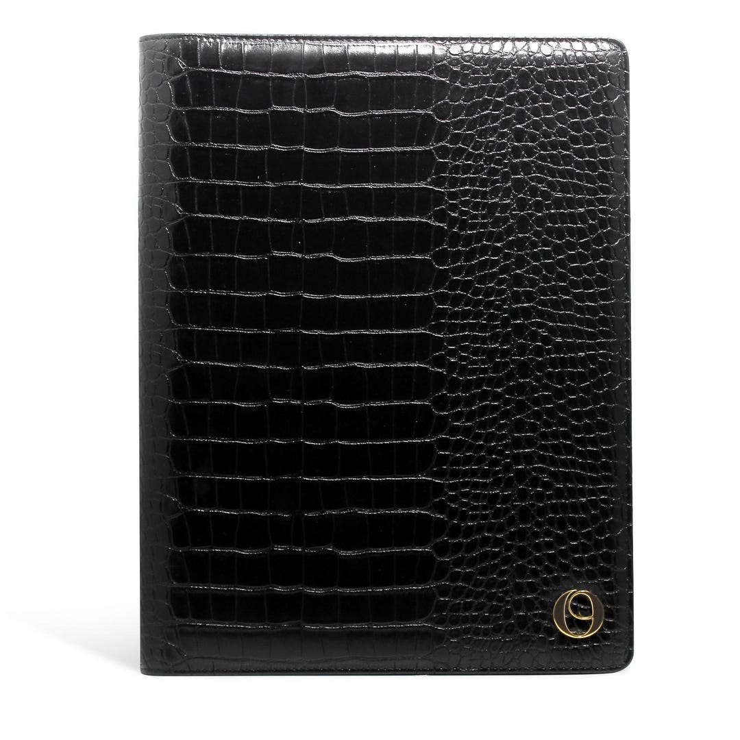 Black A4 Croc Leather Padfolio Cover | PU Vegan Leather Planner ...