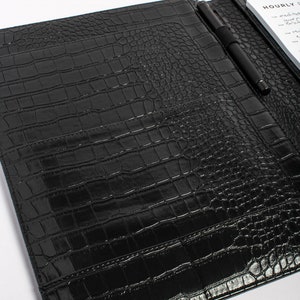 Black A4 Croc Leather Padfolio Cover | PU Vegan Leather Planner ...