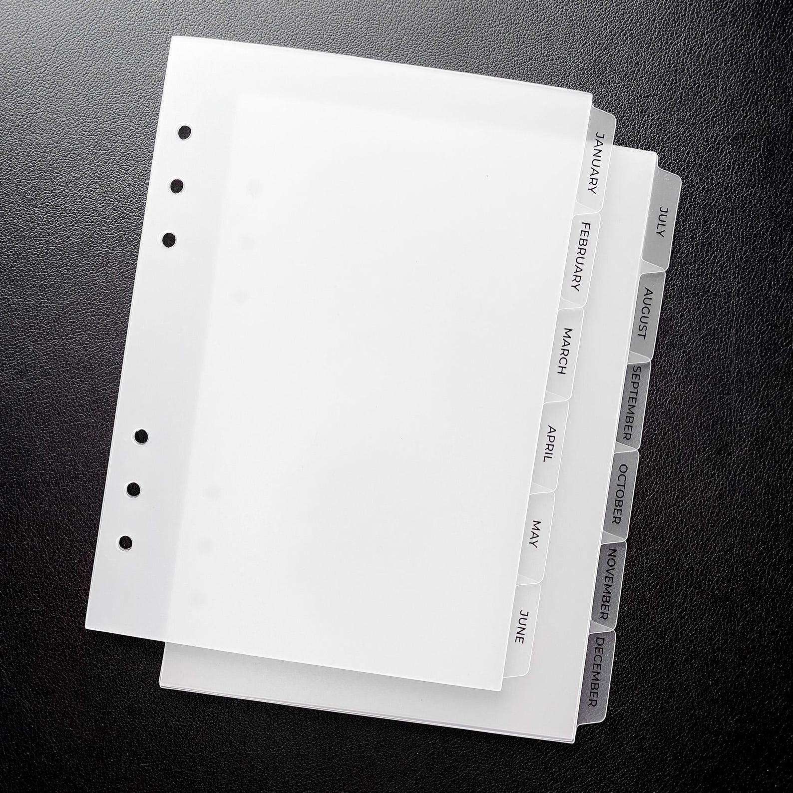 A5 Black Monthly Side Tab Dividers | 12-month A5 Planner Dividers | 6 ...