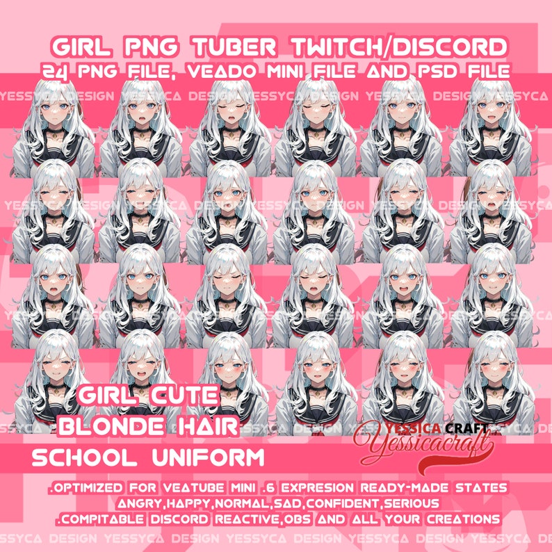Girl Pngtuber Blonde Hair School Uniform PNG Tuber Streaming Avatar ...