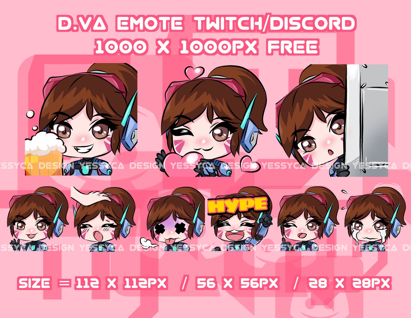 Cute D.va Dva Overwatch2 Emotes Bundle With Various Unique Expressions ...