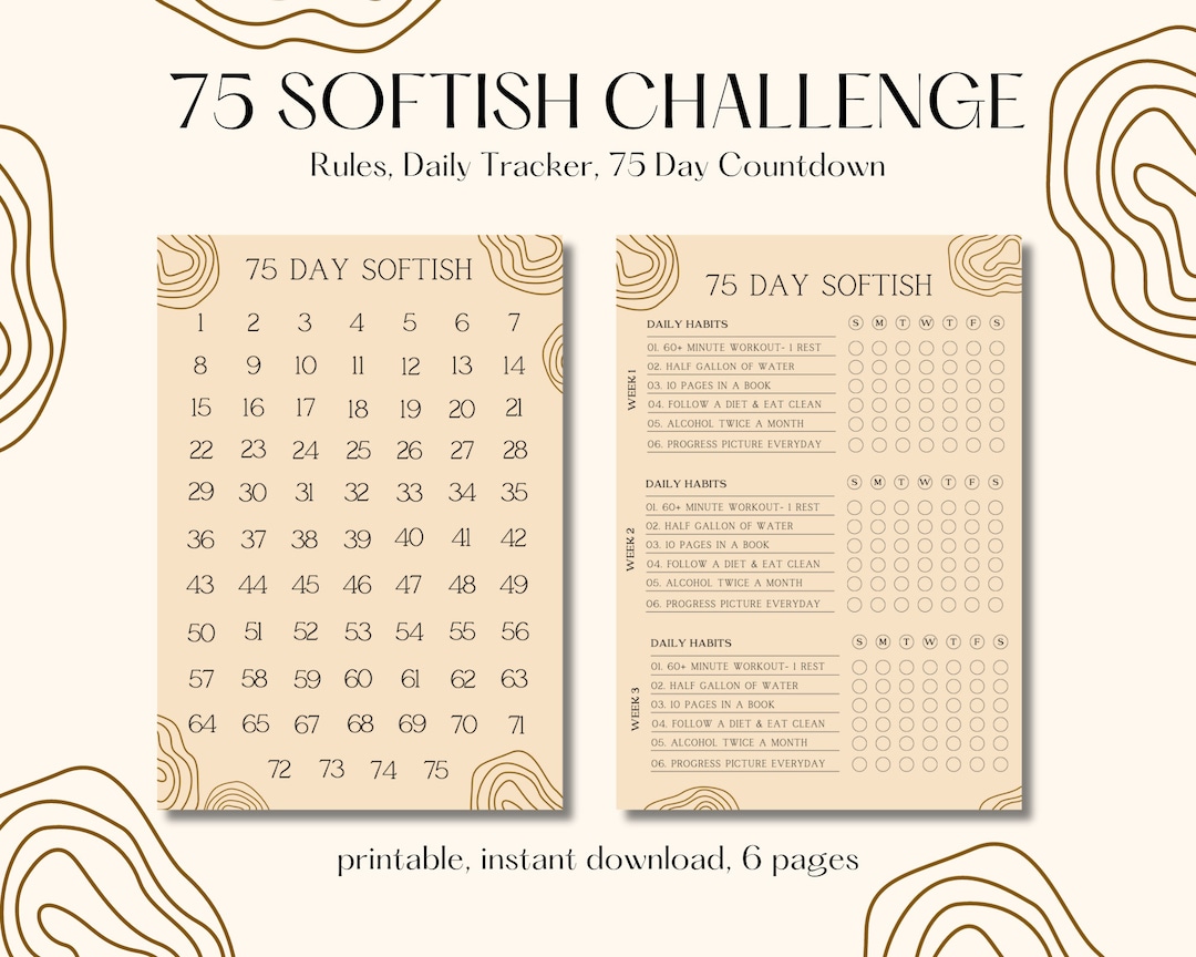 75 Softish Challenge Tracker | Printable | Daily 75 Challenge Journal ...