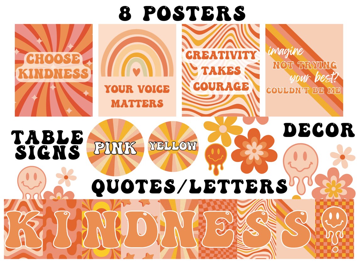 Bundle Pack Retro Groovy Classroom Decor Back To School Etsy