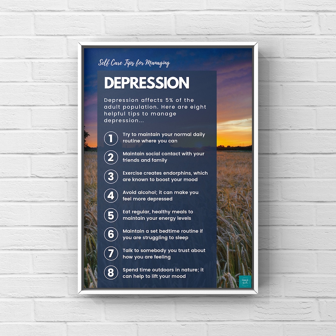 Self Care Tips for Managing Depression Poster | Mental Health Awareness ...