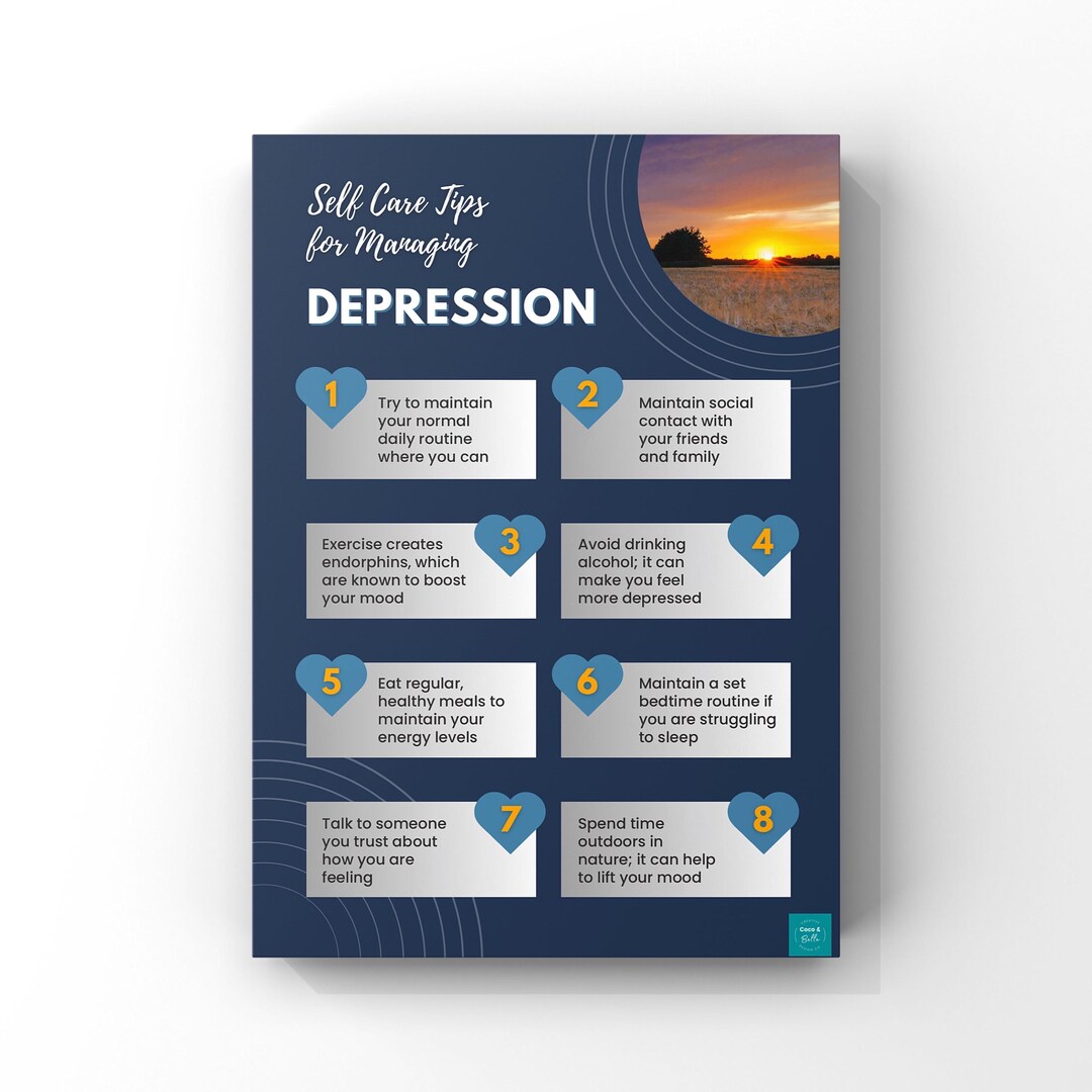Self Care Tips for Managing Depression Poster | Mental Health Awareness ...