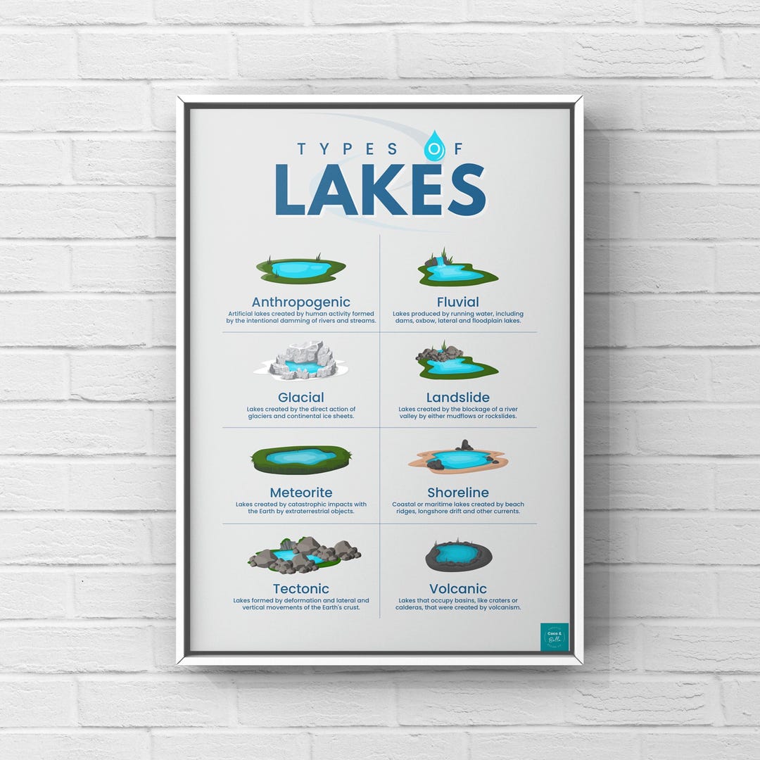 Types of Lakes Poster | Geography Poster | Environment Poster | Wall ...