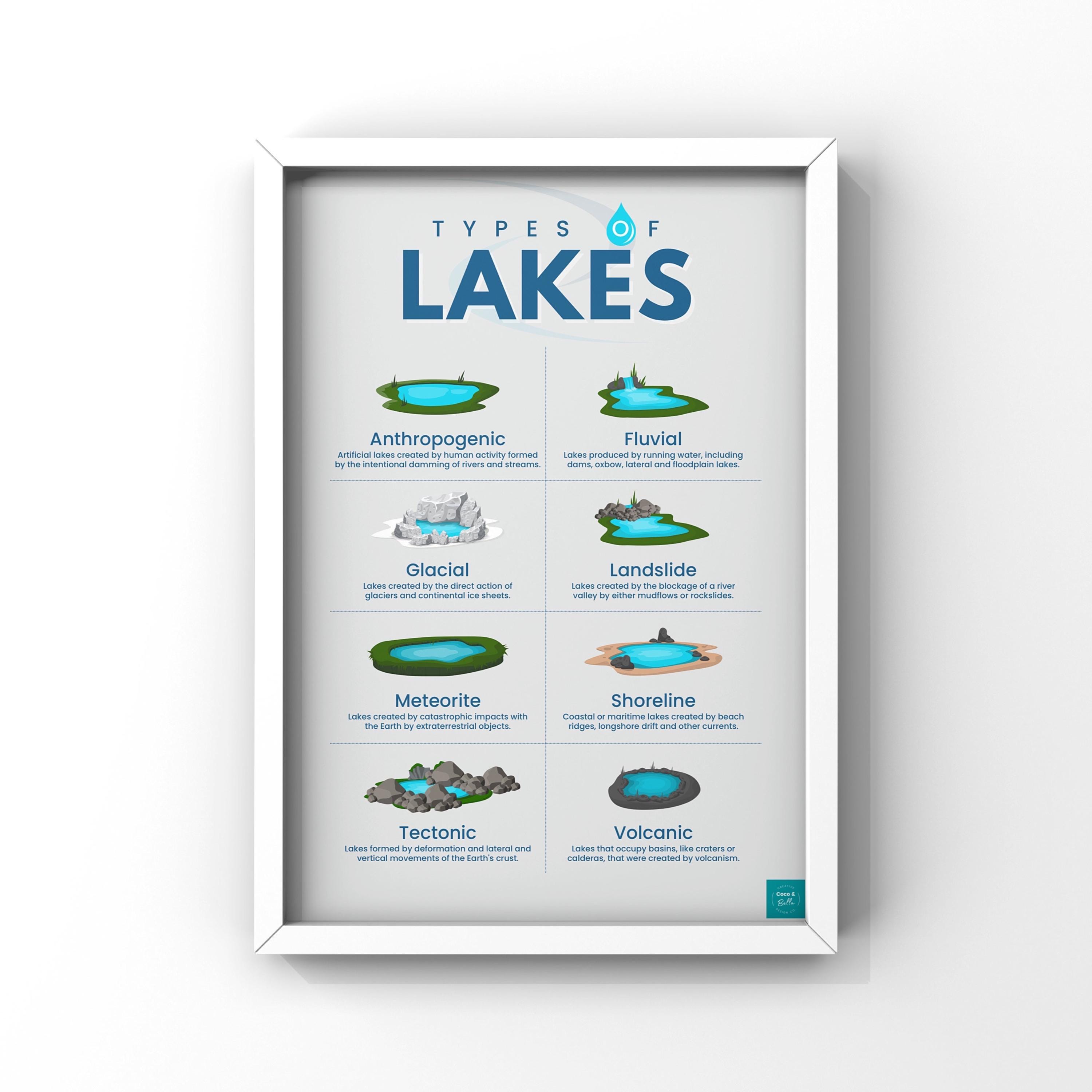 Types of Lakes Poster | Geography Poster | Environment Poster | Wall ...