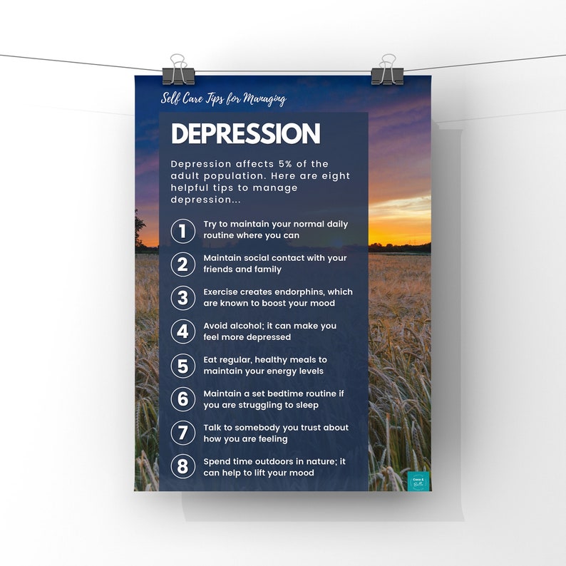 Self Care Tips for Managing Depression Poster | Mental Health Awareness ...