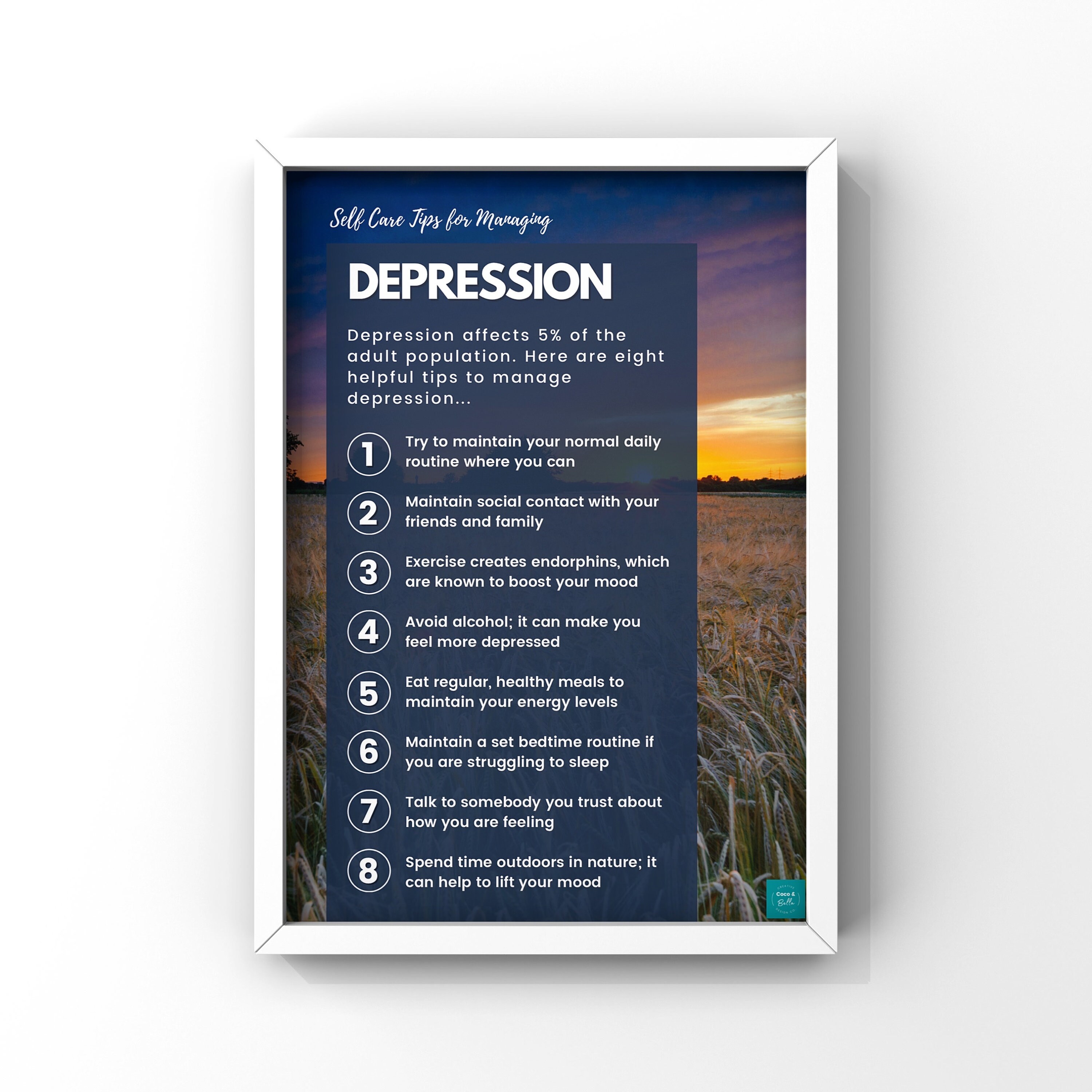 Self Care Tips for Managing Depression Poster | Mental Health Awareness ...