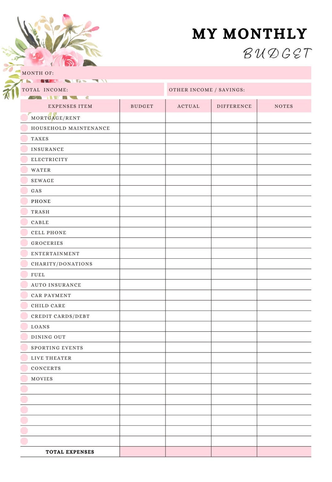 Bill Tracker, Monthly Bill Tracker, Bill Organizer With Monthly ...