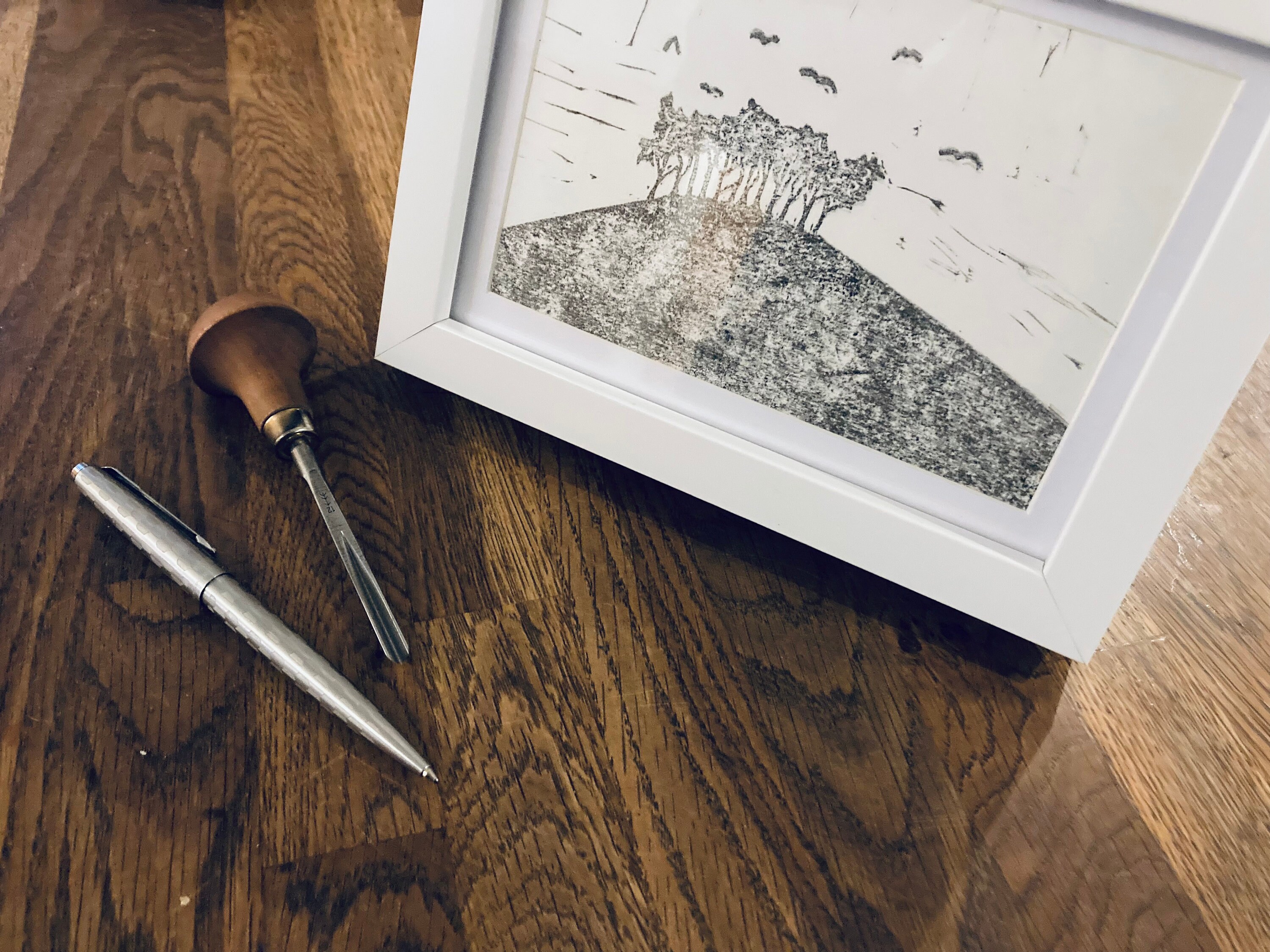 A5 Print - Handmade Lino Printed Trees on a Hill - Etsy UK