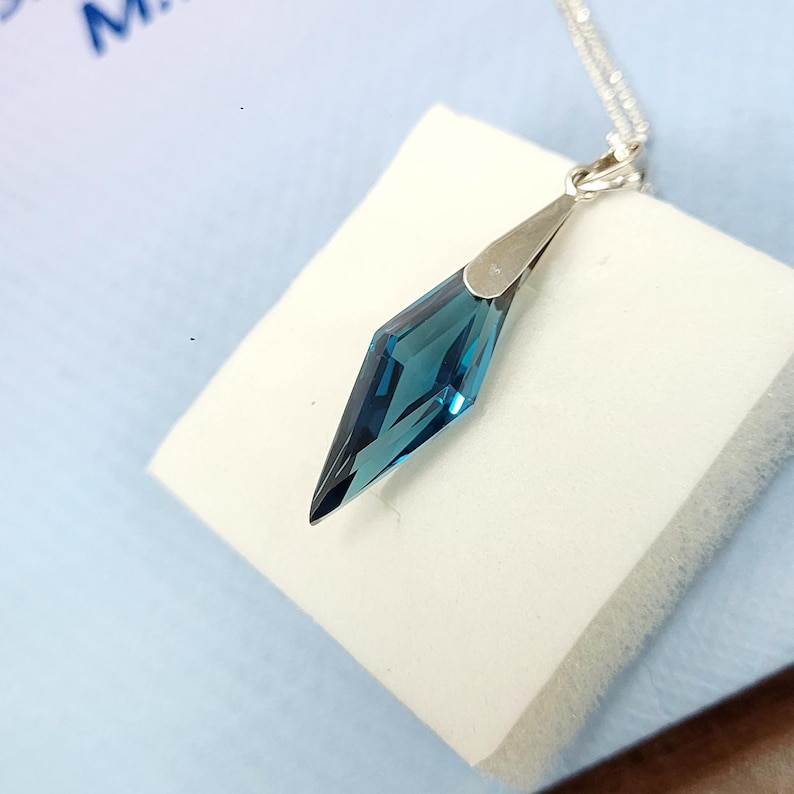 Blue Topaz Lozenge Cut Pendant: 925 Sterling Silver Unique Necklace - Etsy