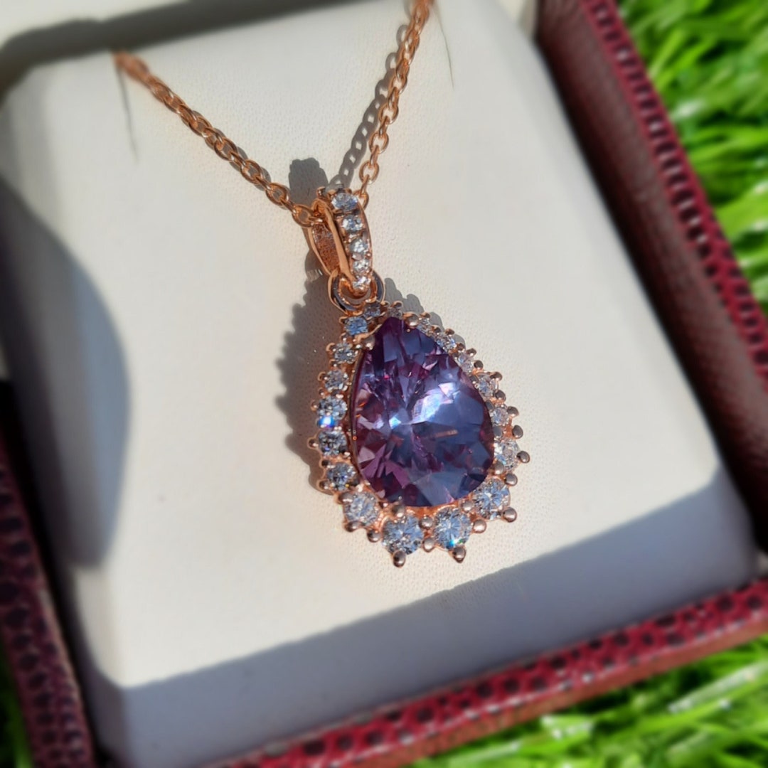 Color Change Alexandrite Rose Gold Necklace, Alexandrite Pendant, for ...