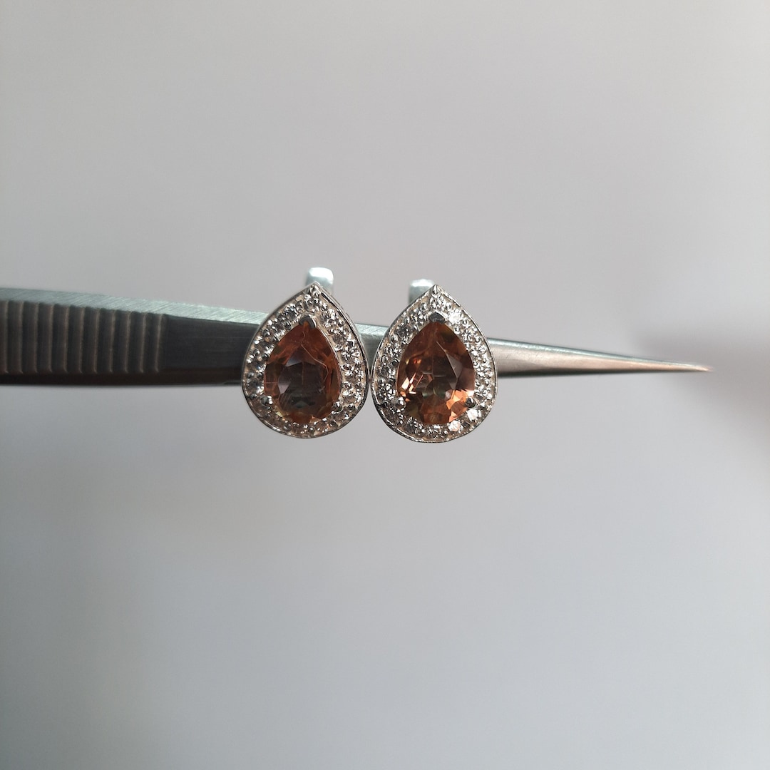 Turkish Zultanite Stud Earrings, for Women, 925 Sterling Silver, Pear ...