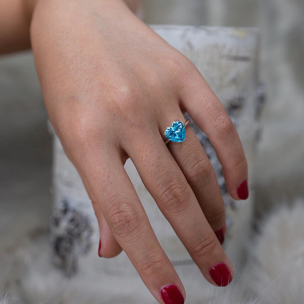 Romantic High Carbon Blue Diamond Heart Wedding Engagement - Etsy