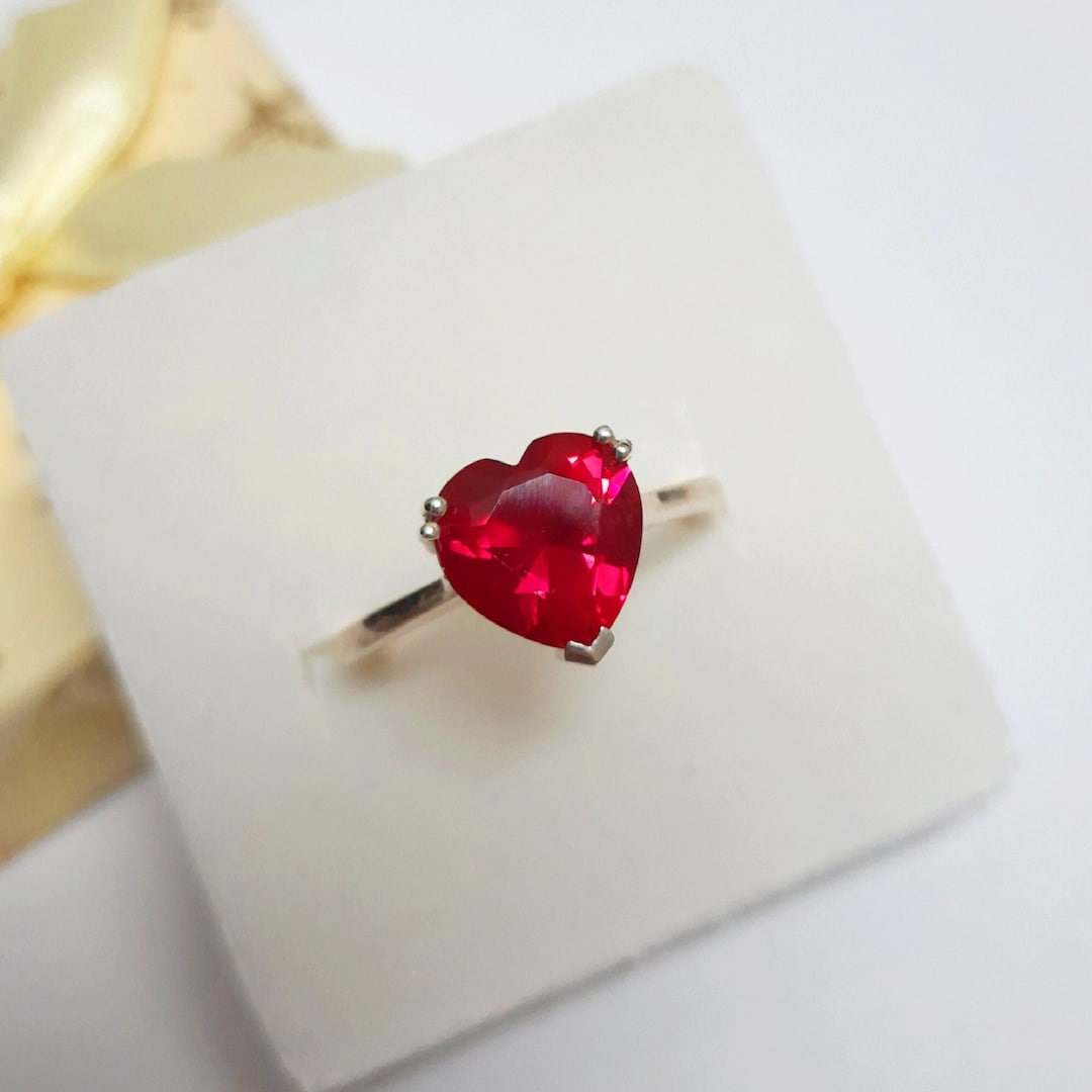 Heart Shape Ruby Ring-promise Ring for Her-anniversary Gift-925 ...