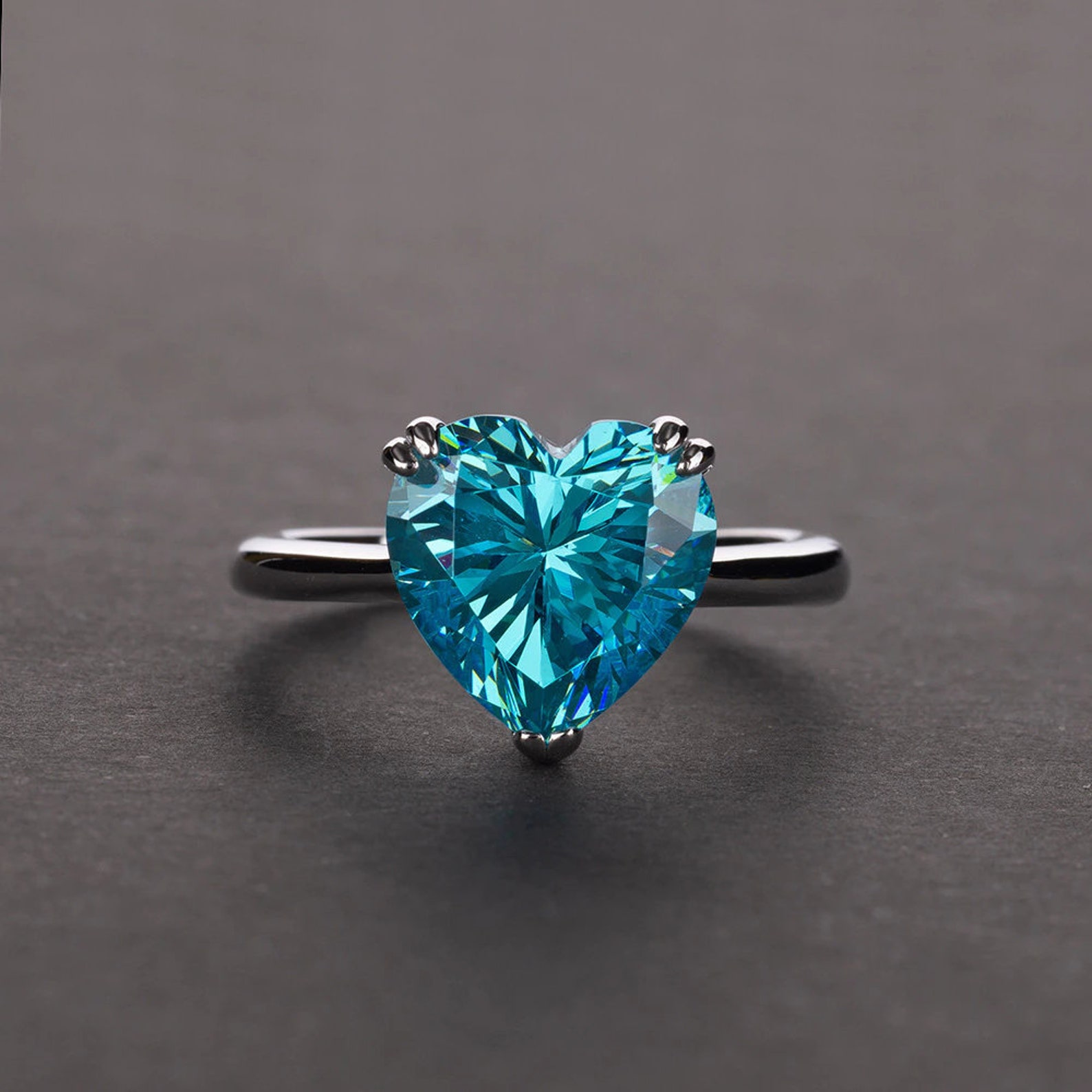 Romantic High Carbon Blue Diamond Heart Wedding Engagement - Etsy