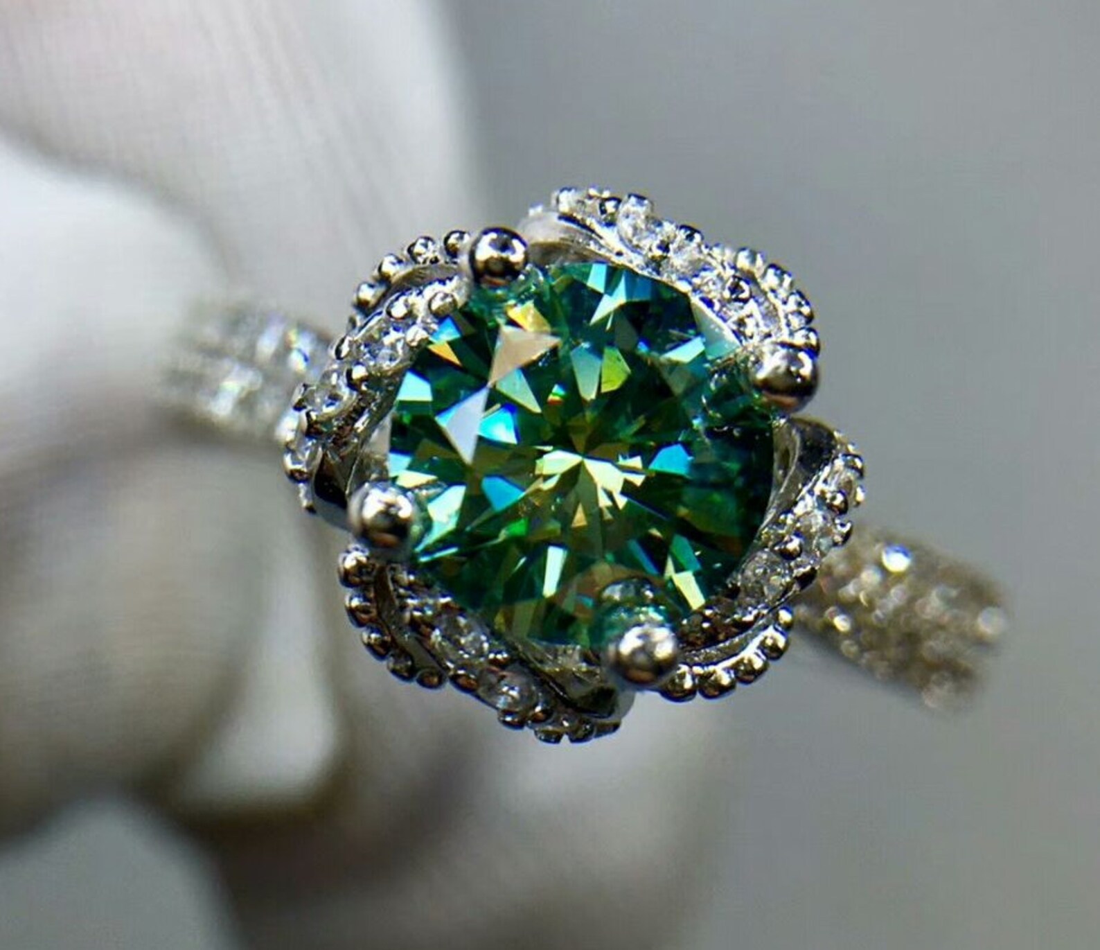 Natural Green Blue Moissanite Ring-925 Sterling Silver-promise Ring for ...