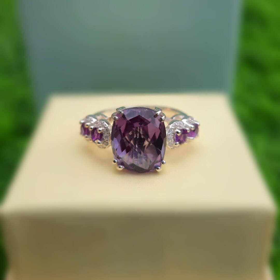 Huge Alexandrite With Amethyst Ring, 925 Sterling Silver, Promise Ring ...
