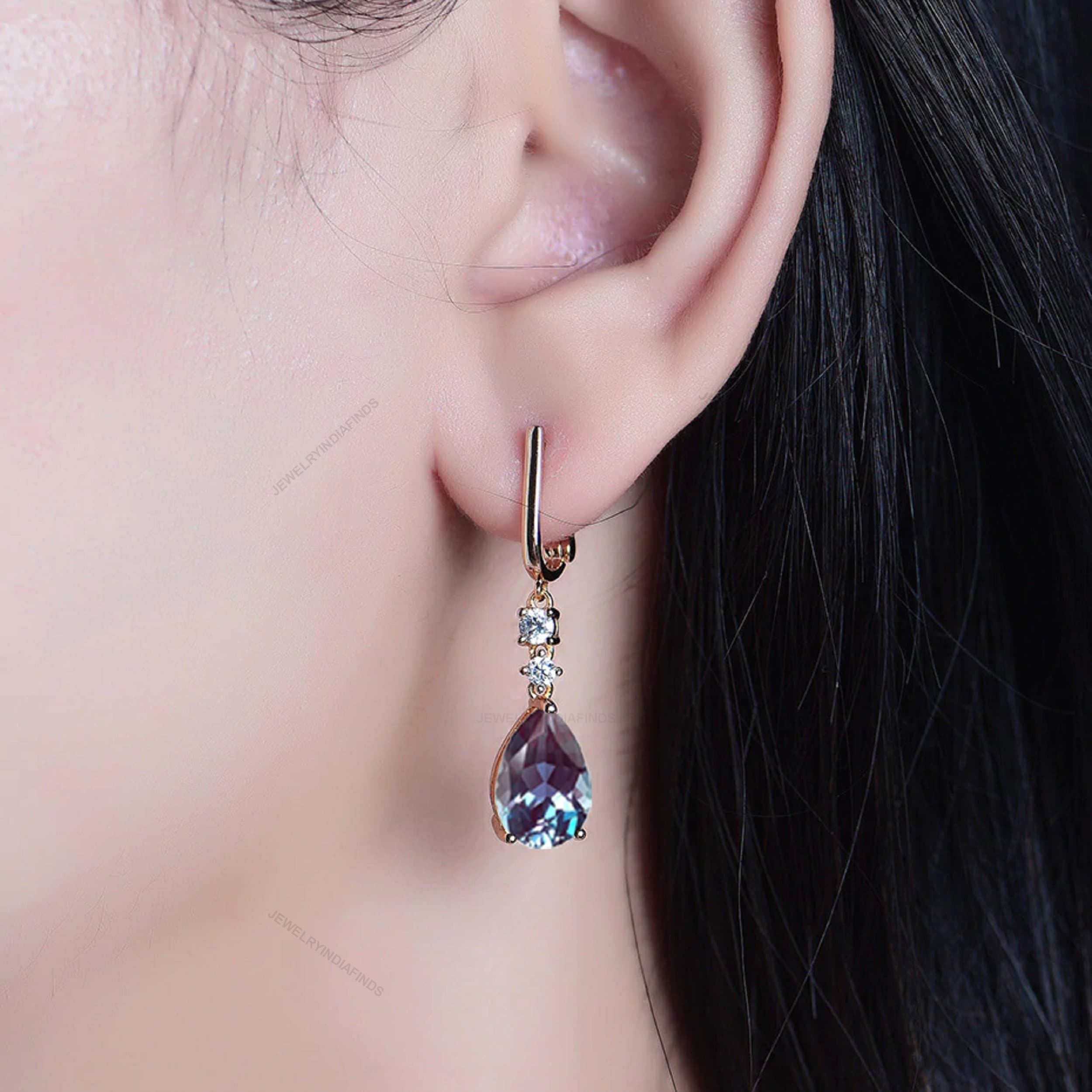 Alexandrite Pear Cut Drop Earrings: 925 Sterling Silver Leverback - Etsy