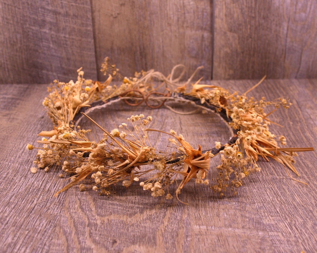 Rustic Dried Floral Crown in Earthy Beige Tones - Etsy